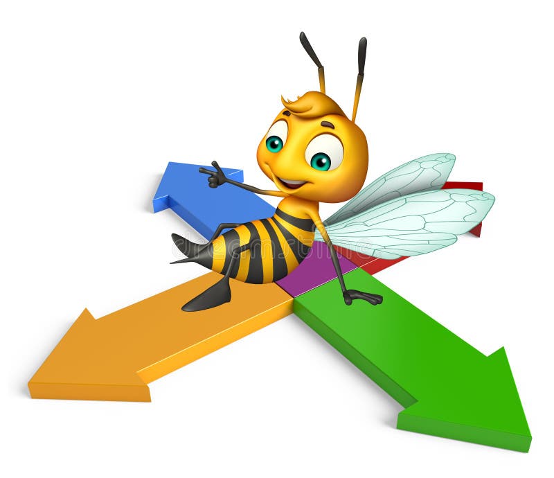 Cute Bee Cartoon Character with Arrow Stock Illustration - Illustration ...