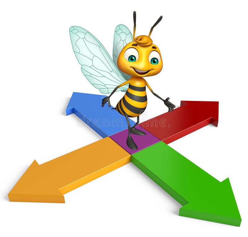 Cute Bee Cartoon Character with Arrow Stock Illustration - Illustration ...