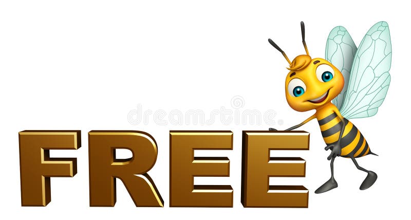 Cute Bee Cartoon Character with Free Sign Stock Illustration ...