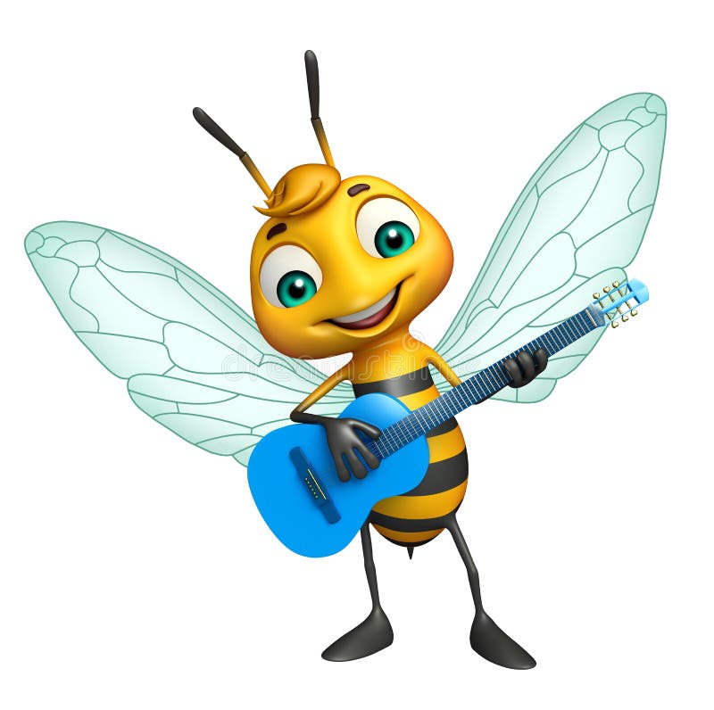 Cute Bee Cartoon Character with Guitar Stock Illustration ...