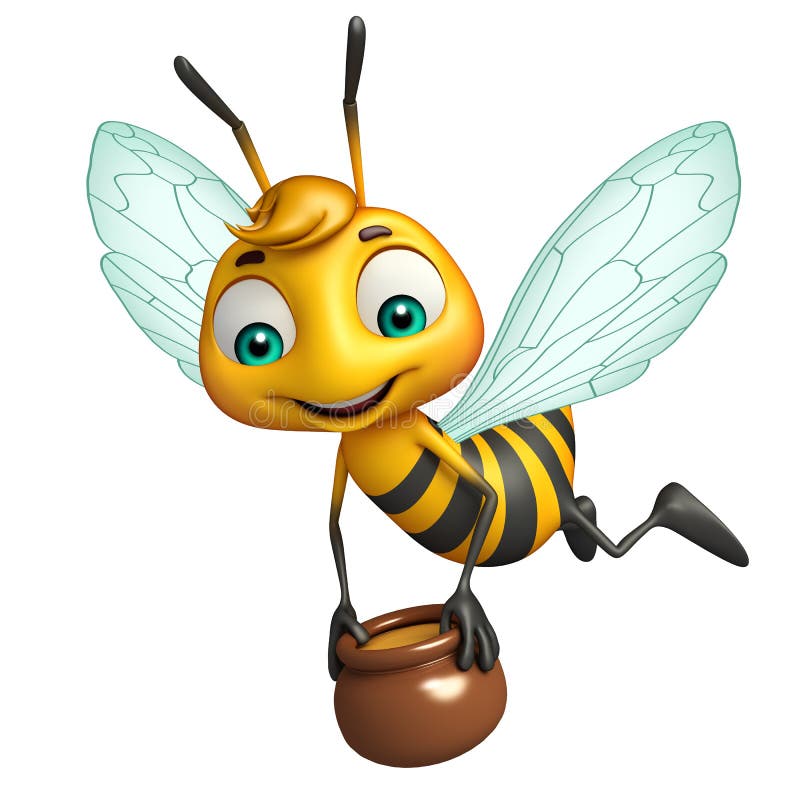 Cute Bee Cartoon Character with Honey Pot Stock Illustration ...