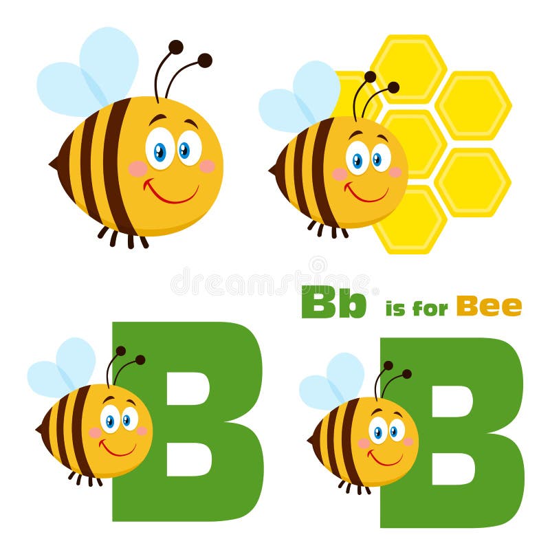 Cute Bee Cartoon Character Set 3. Flat Vector Collection Stock Vector ...