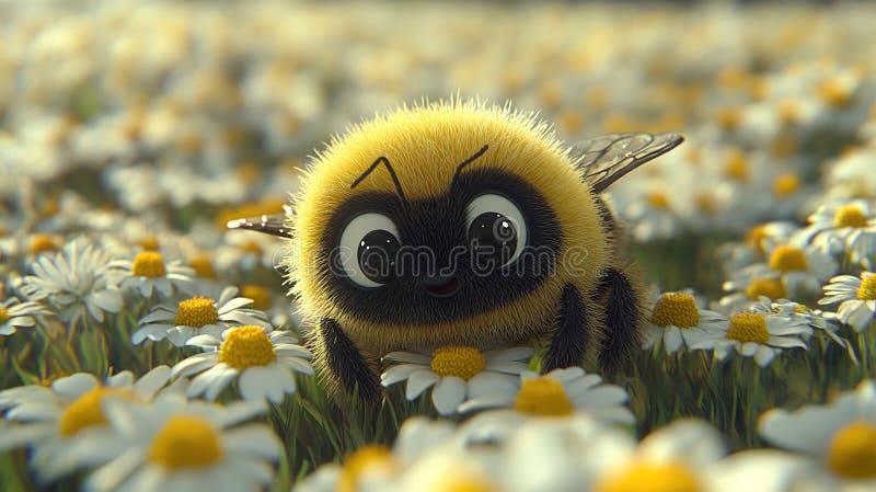 Cute Bee in a Field of Daisies Stock Illustration - Illustration of ...