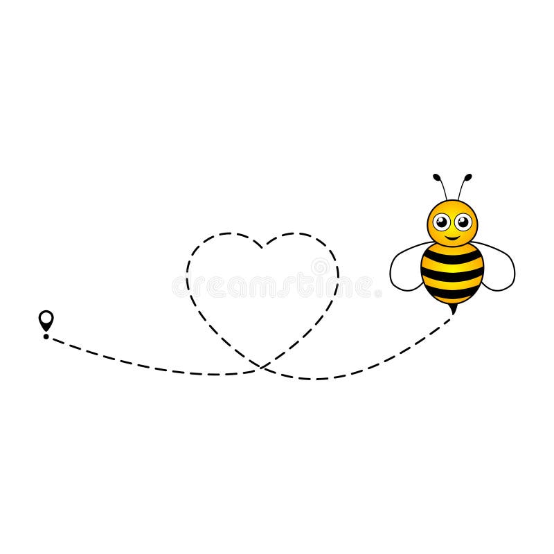 Cute Bee Flying Icon. Heart Dotted Lines Path with Start Point and Dash ...