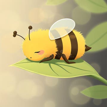 A Cute Bee, Sleeping on a Leaf, Cute Cartoon Illustration Stock ...