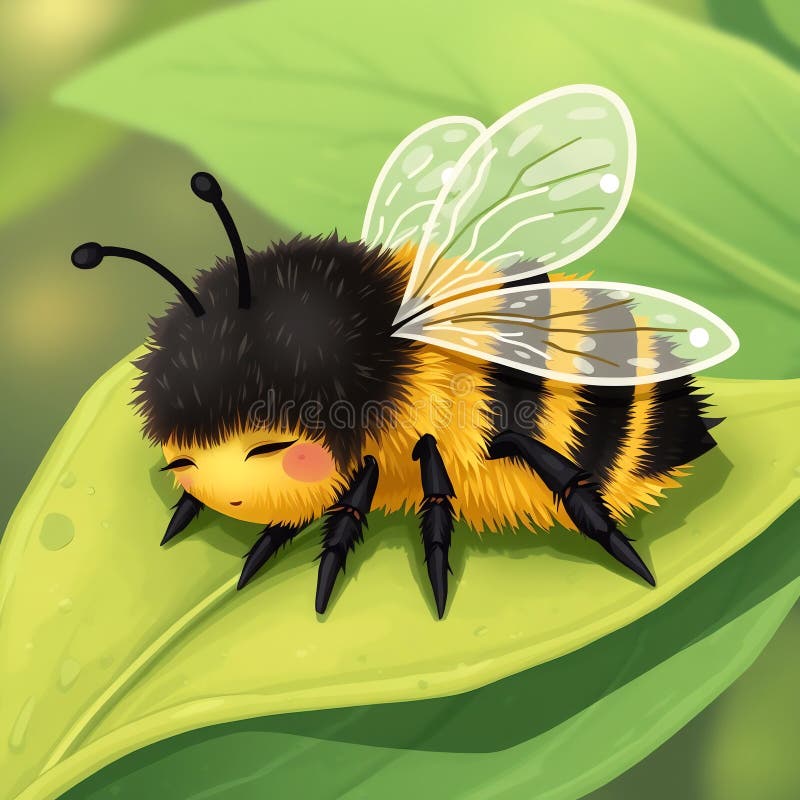 Cute Bee, Sleeping on a Leaf Illustration Stock Illustration - Illustration of child, summer ...