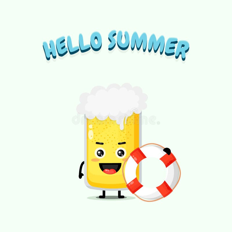Cute Beer Mascot Carrying a Float with Summer Greetings Stock Vector ...
