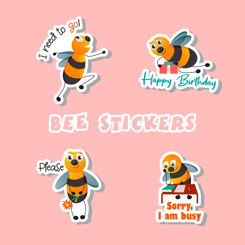 Cute bees sticker set. stock vector. Illustration of child - 233093811