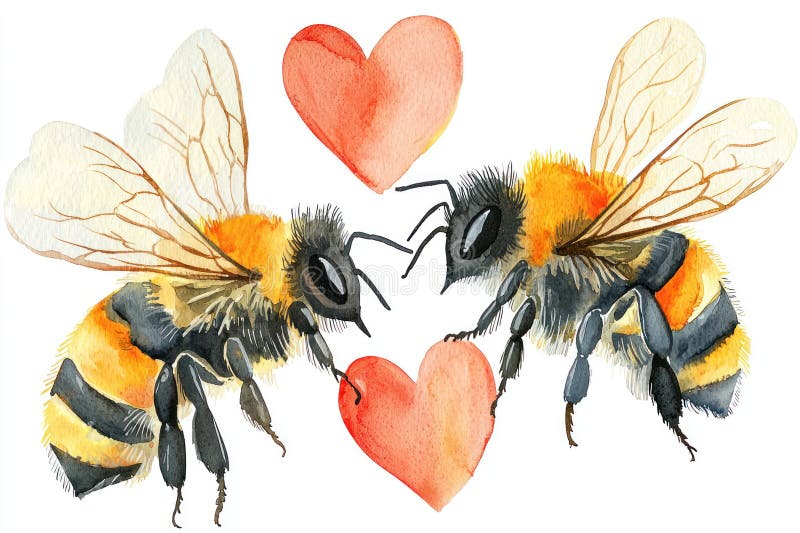 Cute Bees Surrounded by Hearts Create Charming and Whimsical Scene ...