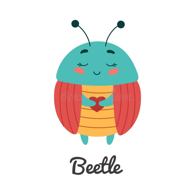 Cute Beetle Insect, Cartoon Character Vector Illustration. Stock Vector ...