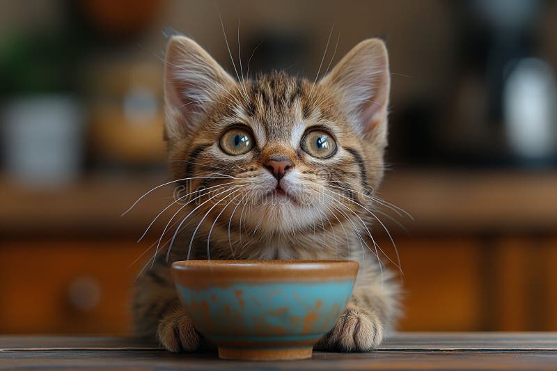 Cute Bengal Kitten Eating from a Bowl in the Kitchen, Cute Cat ...