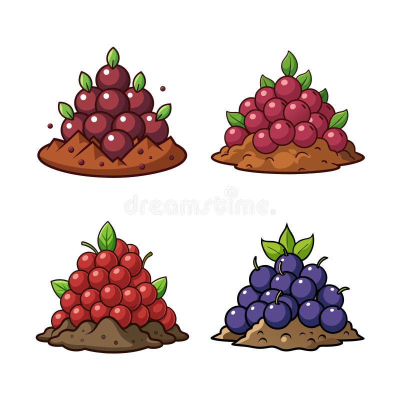 Cute Berry Pile with Green Leaves Illustration Vector Stock Vector ...
