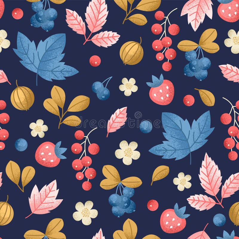 Cute Berry Seamless Pattern. Different Berries Collection. Vector ...