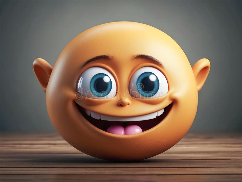 Cute Big-eared Emoticon Smiling Broadly from Screen. Stock Image ...