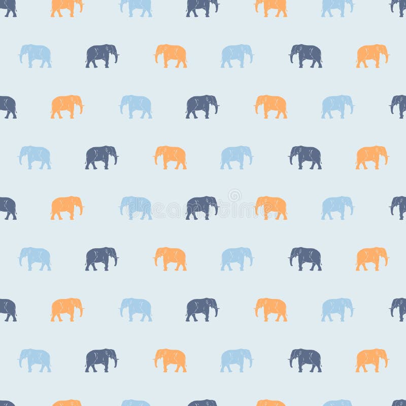 Cute Big Elephant Seamless Pattern, Light Blue and Yellow Elephants ...