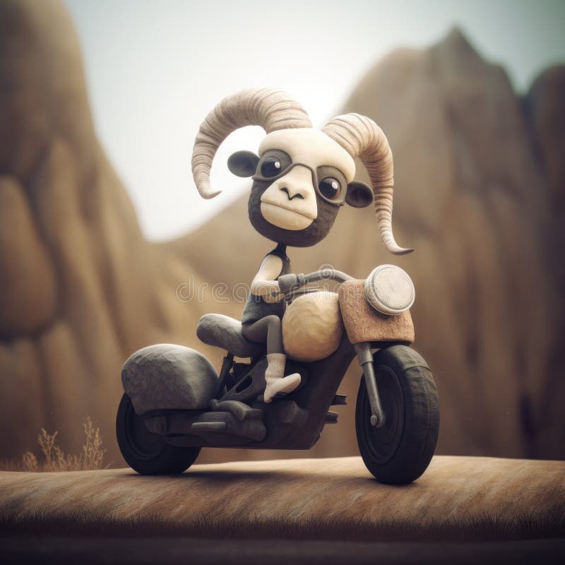 Cute Bighorn Sheep Riding a Motorcycle Stock Illustration ...