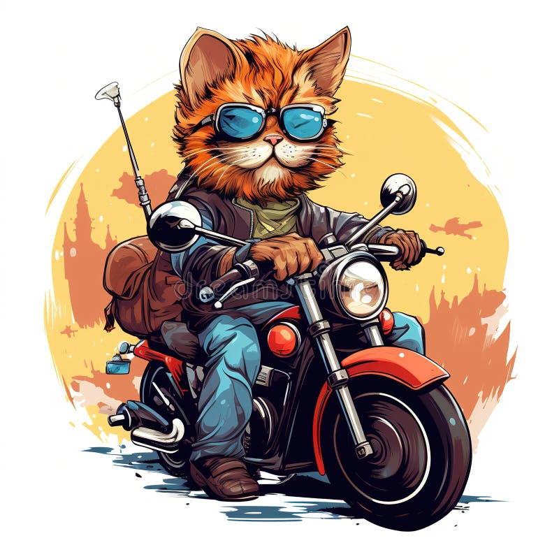 Cat Driving a Motorcycle in the Summer Generative AI Stock Illustration ...
