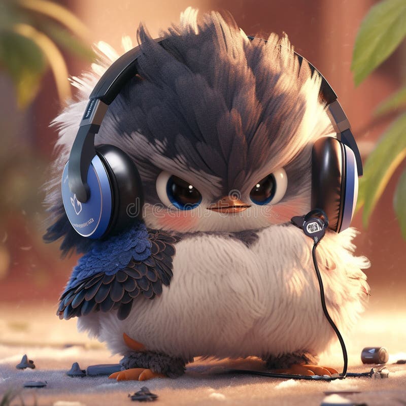 Cute Bird with Headset Ai Generate Stock Illustration - Illustration of ...