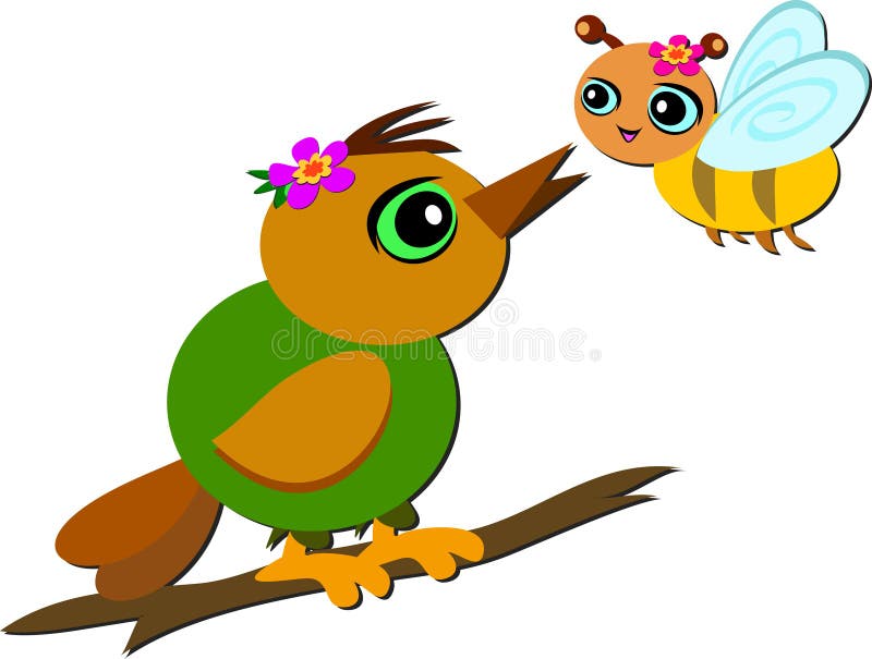 Cute Bird and Bee are Friends Stock Vector - Illustration of animal ...