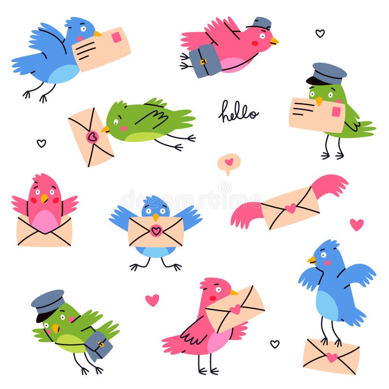 Bird Delivering Mail Stock Illustrations – 139 Bird Delivering Mail ...