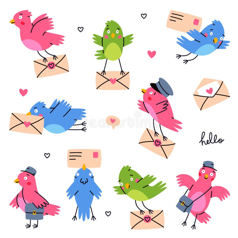 Bird Delivering Mail Stock Illustrations – 139 Bird Delivering Mail ...