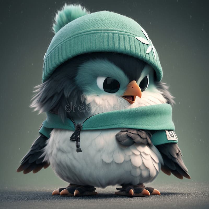 Cute Bird with Ice Cap Ai Generated Stock Illustration - Illustration ...