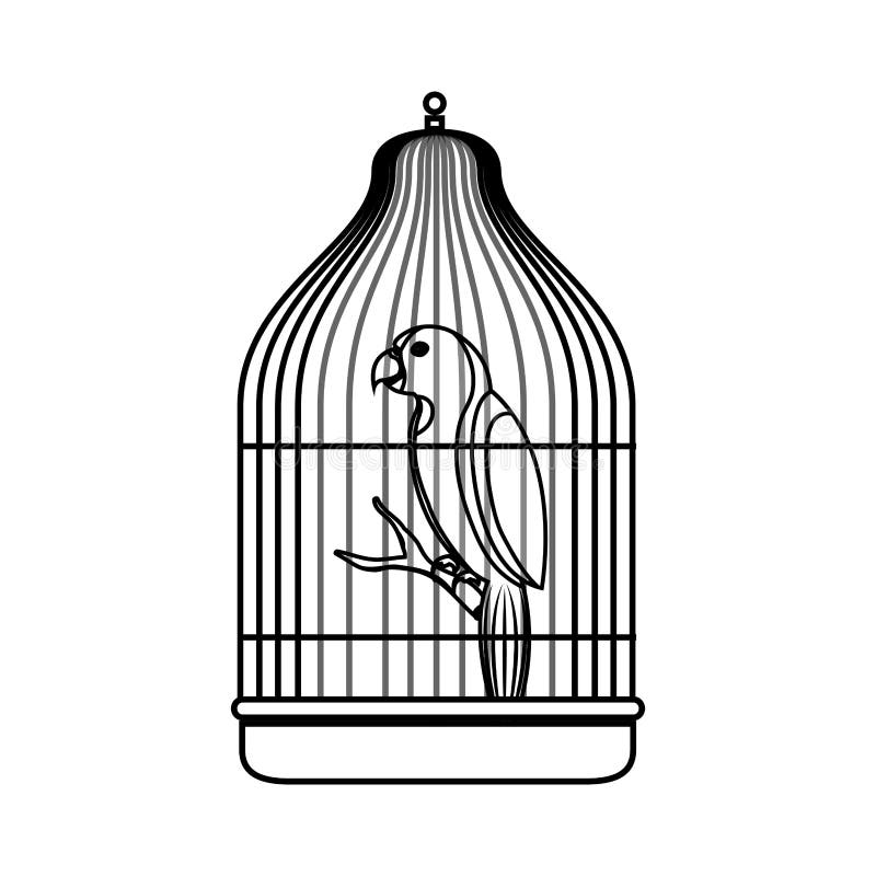 Cute Bird Parrot in Cage Mascot Stock Vector - Illustration of ...