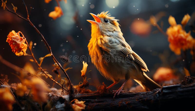 A Cute Bird Perching on a Branch, Singing in the Forest Generated by AI ...