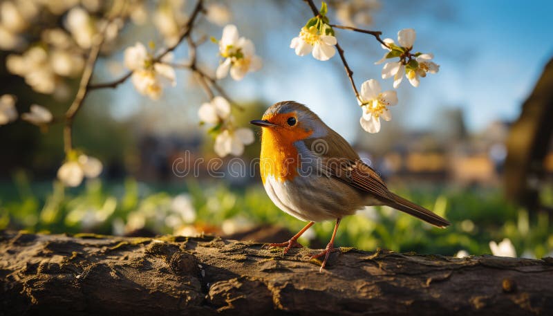 A Cute Bird Perching on a Branch, Singing in Springtime Generated by AI ...