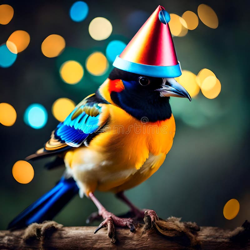 Cute Bird Wearing Party Hat - Ai Generated Image Stock Photo - Image of ...