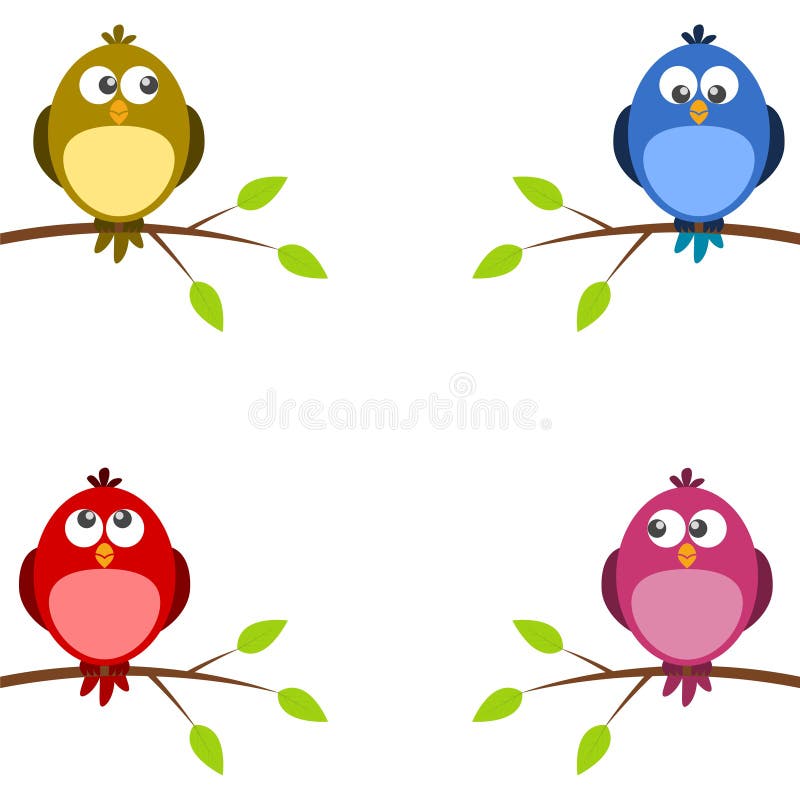 Cute Birds on branches stock vector. Illustration of cute - 118612308