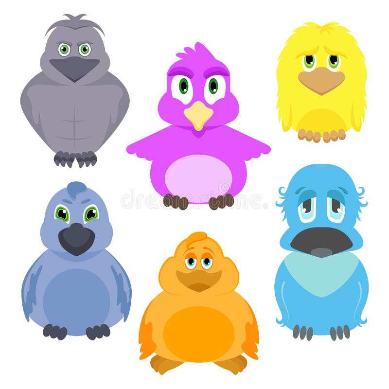 Cute Birds in . Cartoon Set Stock Illustration - Illustration of ...
