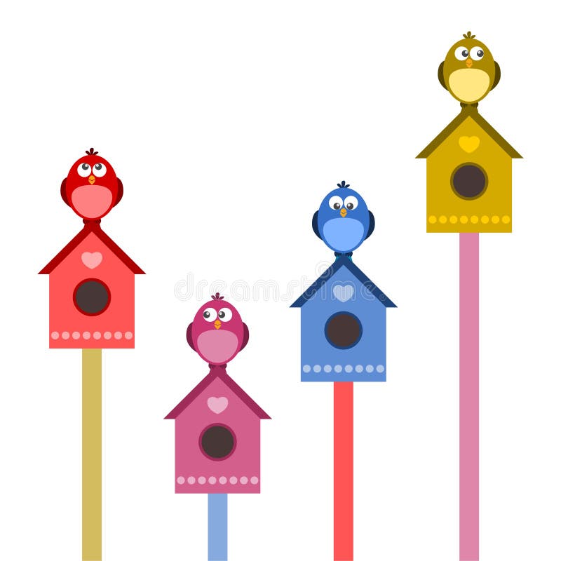 Cute Birds, Design Elements Set Stock Vector - Illustration of hanging ...