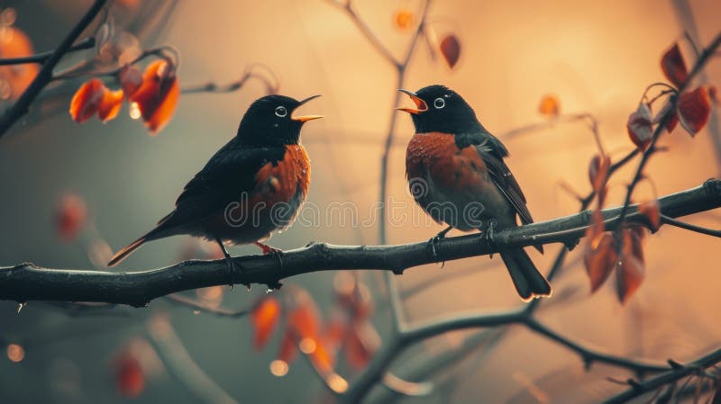 Cute Birds I with Microphone on the Tree Singing Songs.,spring Concept ...
