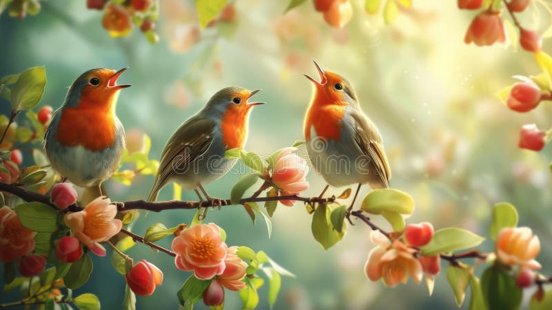 Cute Birds I with Microphone on the Tree Singing Songs.,spring Concept ...