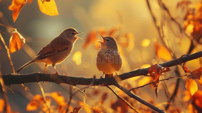 Cute Birds I with Microphone on the Tree Singing Songs.,spring Concept ...
