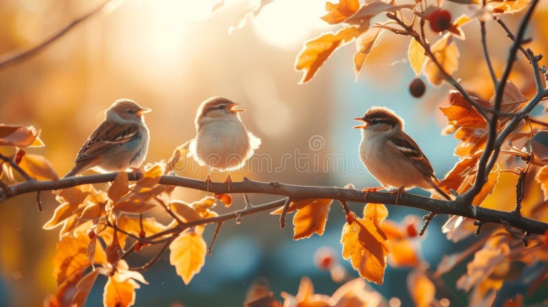 Cute Birds I with Microphone on the Tree Singing Songs.,spring Concept ...