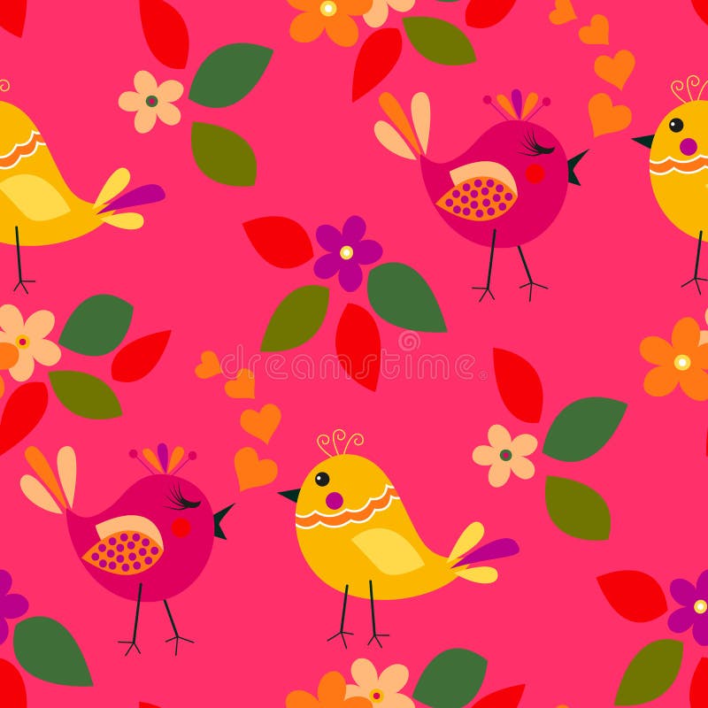Cute Birds Seamless Pattern Stock Vector - Illustration of little ...
