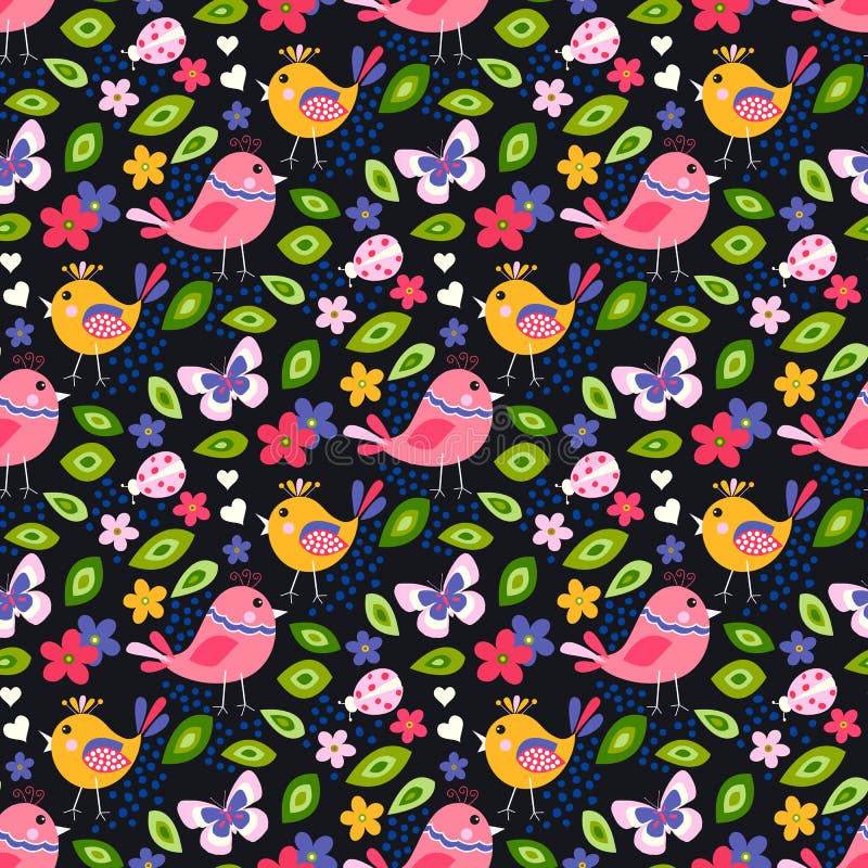 Cute Birds Seamless Pattern Stock Vector - Illustration of love ...