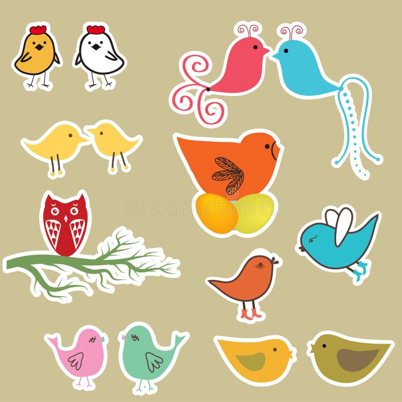 Cute birds set. stock illustration. Illustration of drawing - 15955008