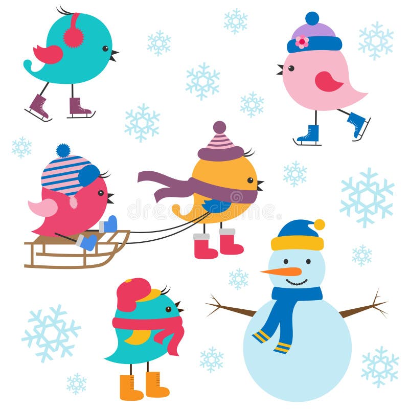 Cute birds winter stock vector. Illustration of play - 27621066