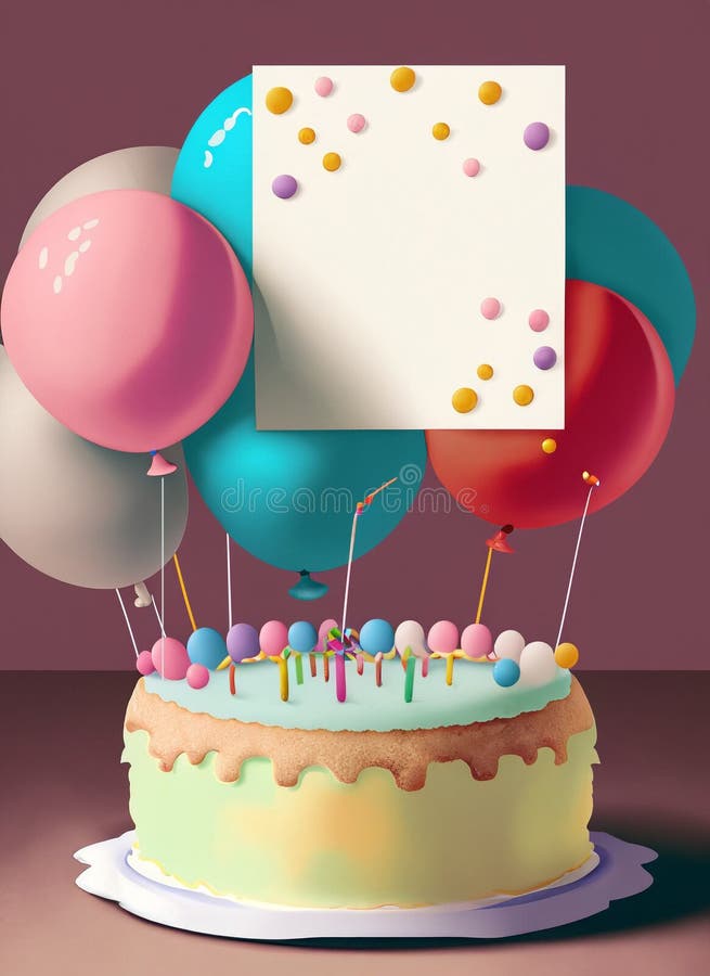 Birthday Cake with Balloons Background for Card or Banner Stock ...
