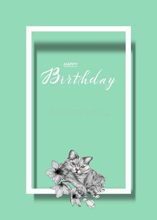 Cute Birthday Card for Kids with a Cat Stock Illustration ...