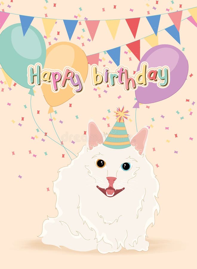 Cute Birthday Invitational Card with a Happy Cat Vector Stock Vector ...