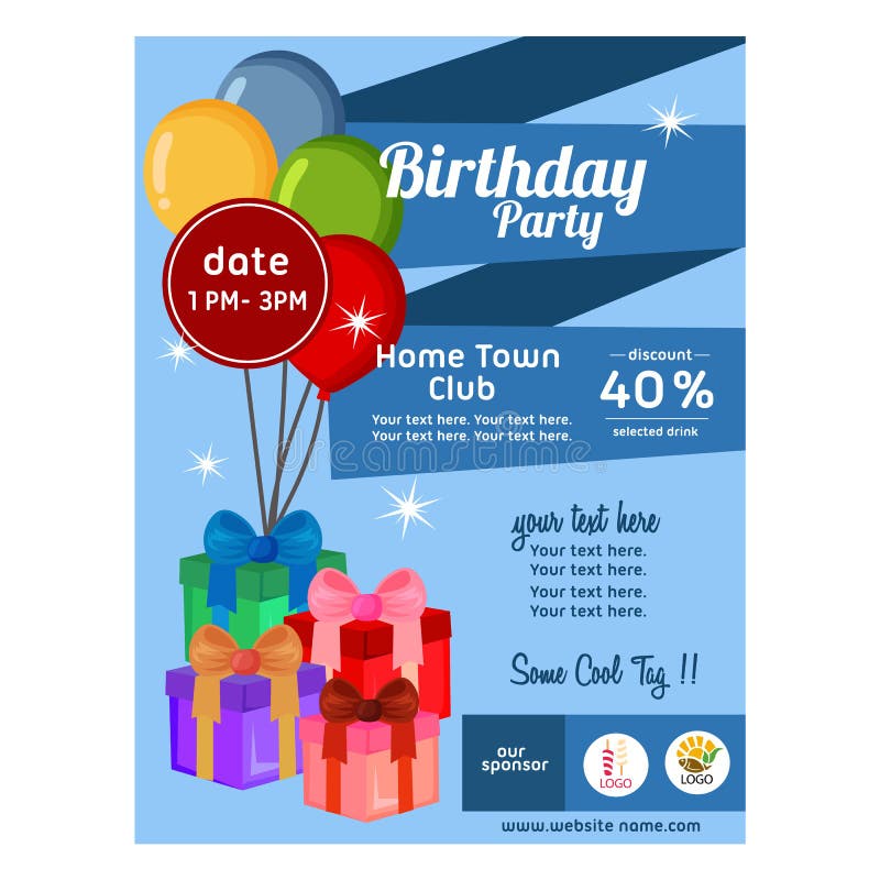 Birthday Poster Template Present Box and Flag Decoration Stock Vector ...