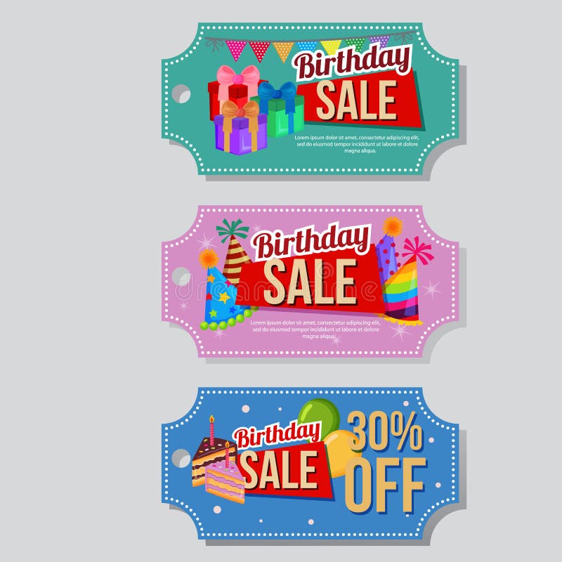 Cute Birthday Sale Coupon Template Set Party Hat Stock Vector ...