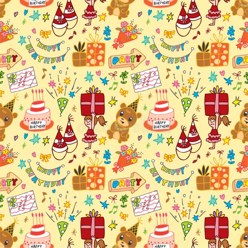 Cute Birthday Seamless Pattern Stock Vector - Illustration of decor ...