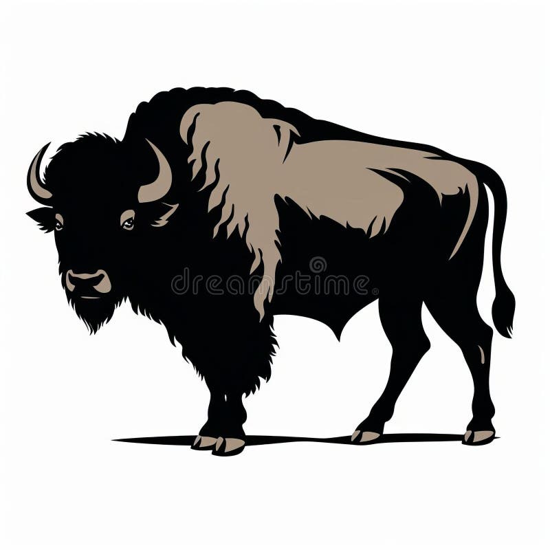 Cute Bison Silhouette: Vector Drawing with Distinctive Character Design ...
