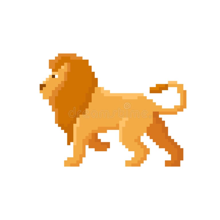 Cute 8-bit Lion Isolated on White Background. Stock Vector ...