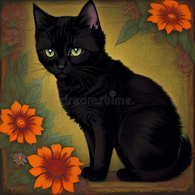 Cute Black Boho Kitten stock illustration. Illustration of drawing ...